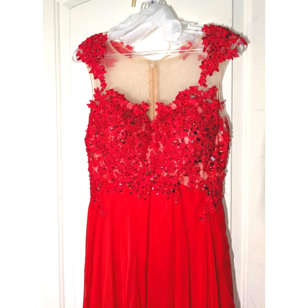 Red Sequin Open Back Prom Dress - Gem